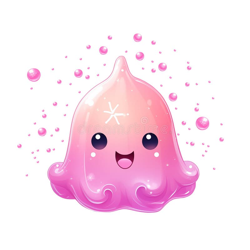 Kawaii-style Pink Jelly Blob Character Bouncing Stock Illustration ...