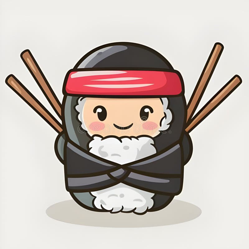 Kawaii Sushi Ninja with Chopsticks and Headband Graphic Stock ...