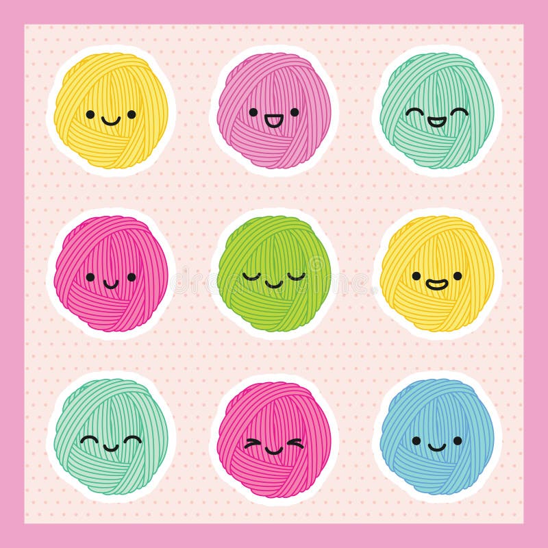 Kawaii Yarn Balls Set. Japanese Style. EPS 10. Stock Vector ...