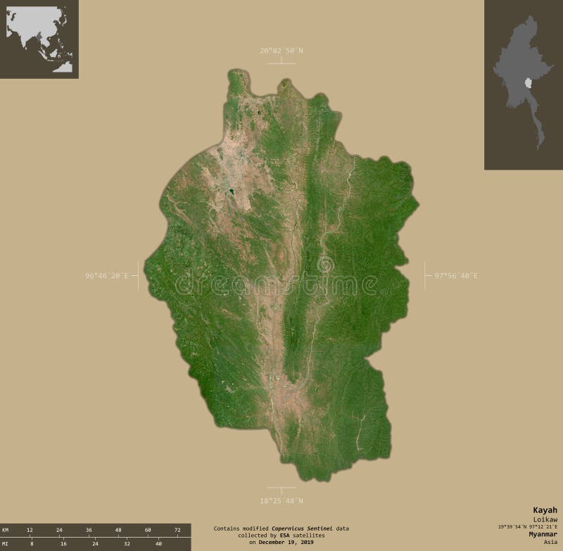Kayah, Myanmar - Composition. Sentinel-2 Satellite Stock Illustration ...