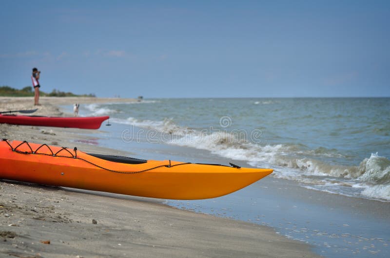 Kayak on the beach stock photo. Image of resort, blue - 49714840