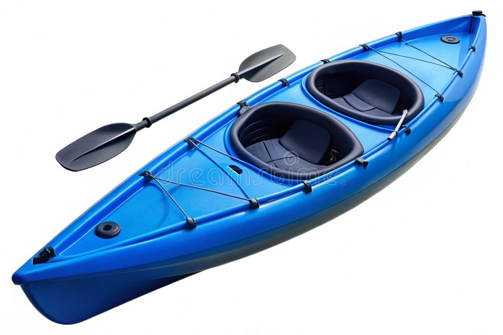 Kayak Blue Boat and Paddle, Isolated on Background Stock Illustration ...