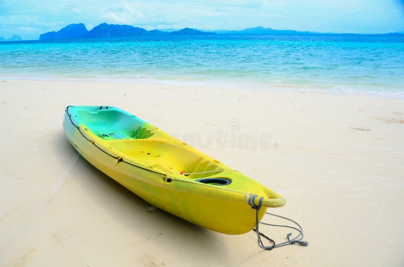 Kayak Boat on the Beautiful White Beach Stock Image - Image of exotic ...