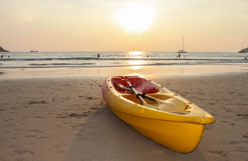 Kayak Canoe Boat on the Beach during Sunset Stock Image - Image of ...