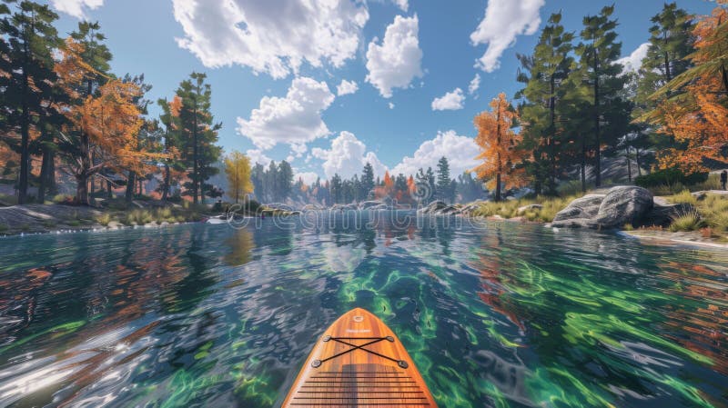 Kayak Drifting on Lake among Trees Stock Image - Image of floating ...