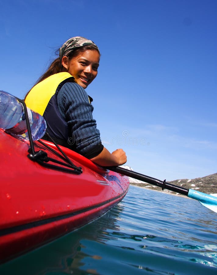 Kayak girl stock image. Image of norway, jostedal, mutliracial - 7052203