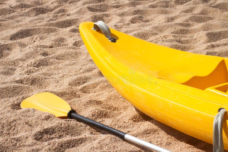 Kayak with Oar on Sandy Sea Beach Stock Photo - Image of sport ...