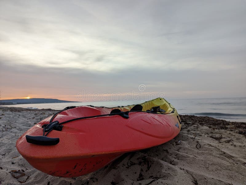 Kayak on Sand on the Beach at Sunrise Stock Image - Image of sports ...
