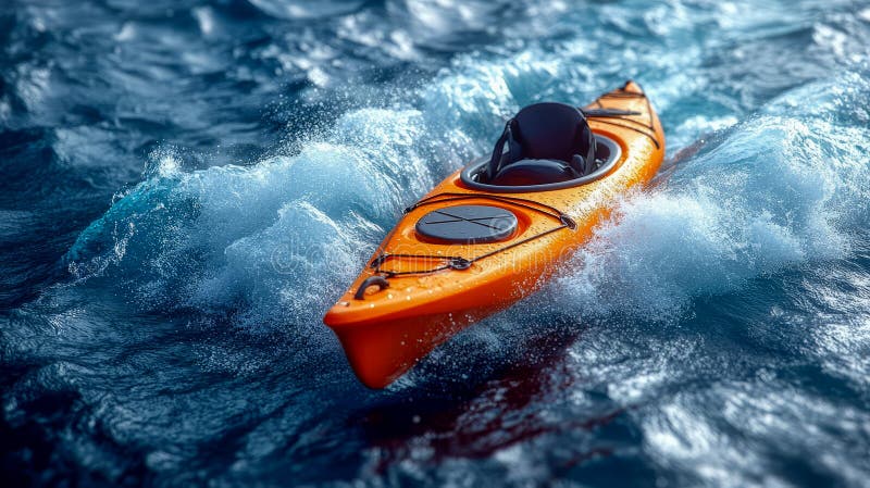 A Kayak Surfing Rough Waves in the Middle of the Ocean Stock Image ...
