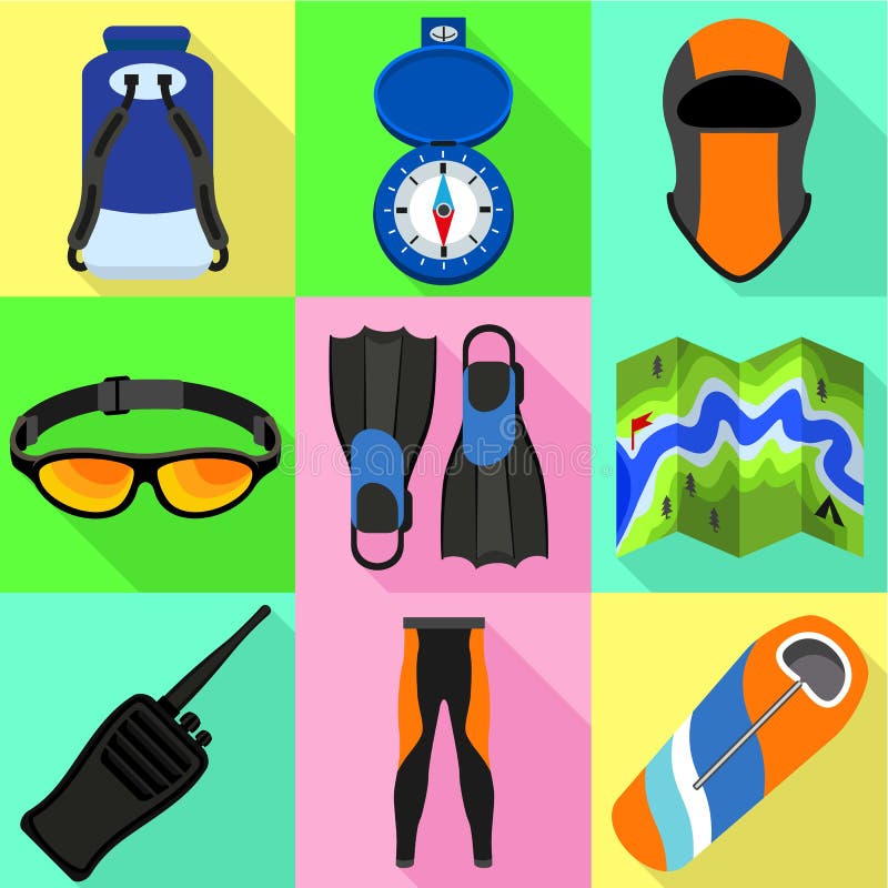 Kayak Tools Icon Set, Flat Style Stock Vector - Illustration of outdoor ...
