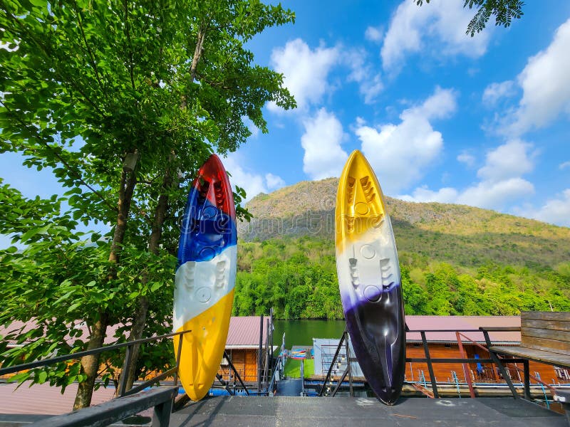 Kayak, tree and sky stock image. Image of beach, adventure - 284876799