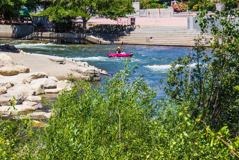 Kayak on Truckee River Near River Walk, Reno, Nevada Stock Image ...