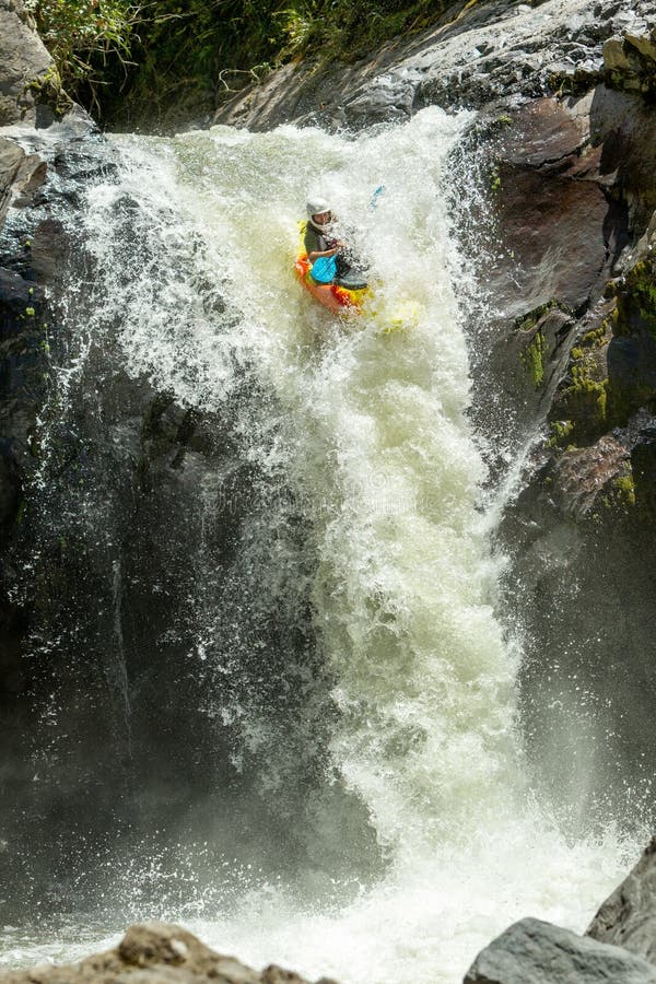 Man in Kayak at a Waterfall Stock Image - Image of enjoyment, active ...