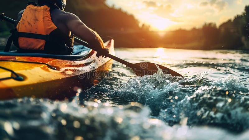 A Kayaker Floats on a Fast River Current Stock Image - Image of jacket ...