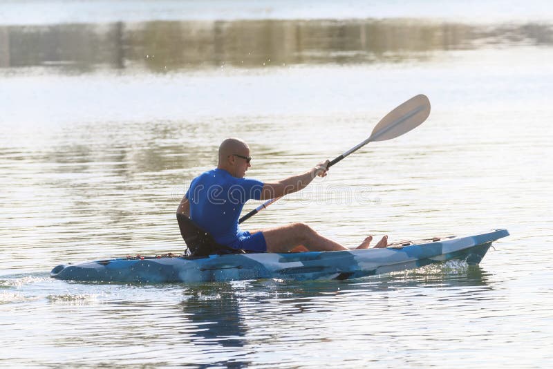 Kayaker Man Paddle Kayak. Kayaking, Paddling, Canoeing Stock Photo ...