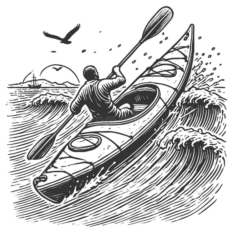 Kayaker Navigating Ocean Waves at Sunset Vector Stock Vector ...