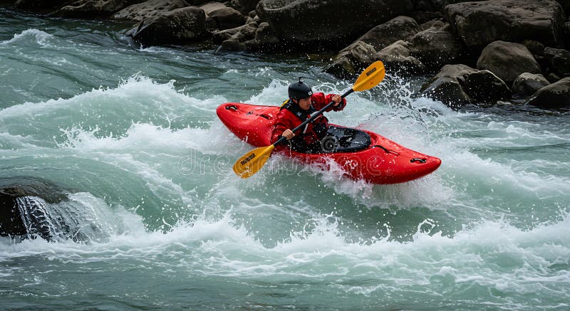 Kayaker Navigating Whitewater Rapids: Dynamic Action Shot Stock Photo ...