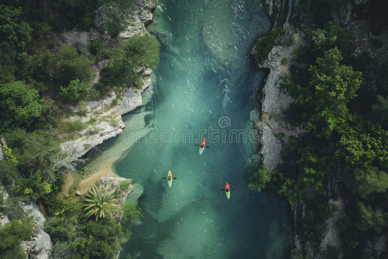 Kayakers Navigating through Crystal Clear River Waters Stock Photo ...