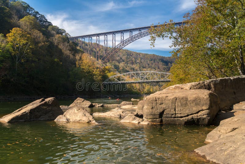 Kayakers at the New River Gorge Bridge in West Virginia Stock Photo ...