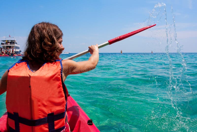 Lady with kayak stock image. Image of ocean, canoe, paddling - 65945371