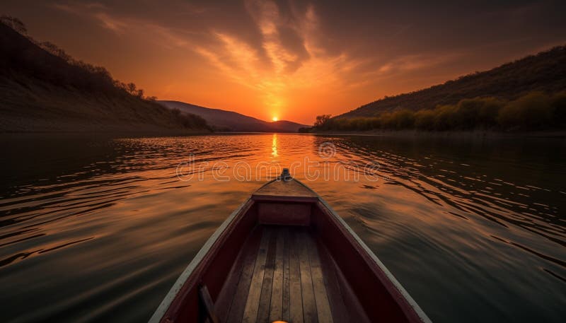 Kayaking at Dawn, Tranquil Scene, Backlit by Sunrise Beauty Generated ...