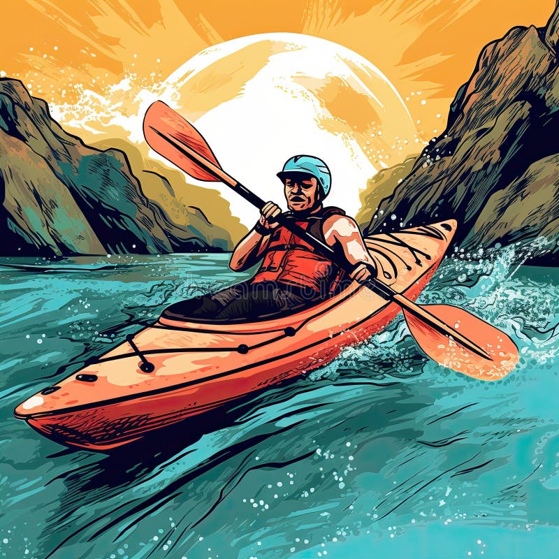 Kayaking Illustration - Made with Generative AI Tools Stock ...