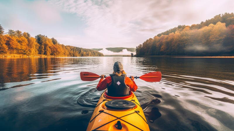 Kayaking on a Lake Outdoors Back View. Generative AI Stock Photo ...