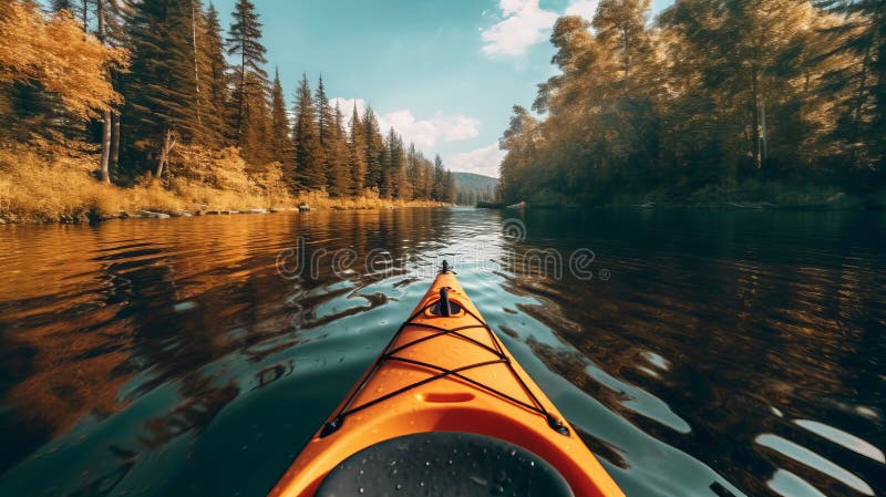 Kayaking on a Lake Outdoors Back View. Generative AI Stock Illustration ...
