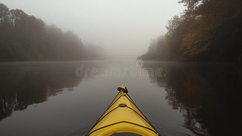 Kayaking on Misty River at Dawn Creates Ethereal Beauty Stock ...