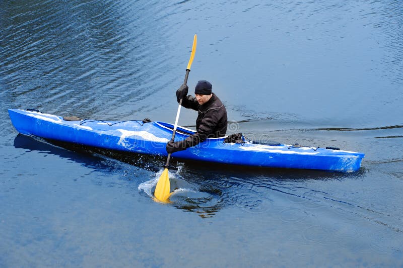 Kayaking on the River, Back View Stock Image - Image of nature, blue ...