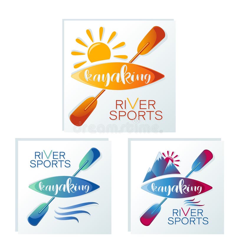Kayaking RIVER SPORT. Lettering. Set of Emblems Stock Vector ...