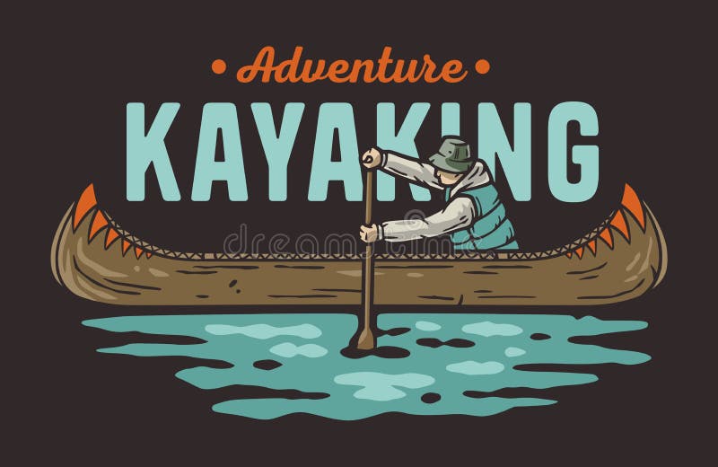 Kayaking Sport Print. Rafting on Kayak the River Stock Vector ...