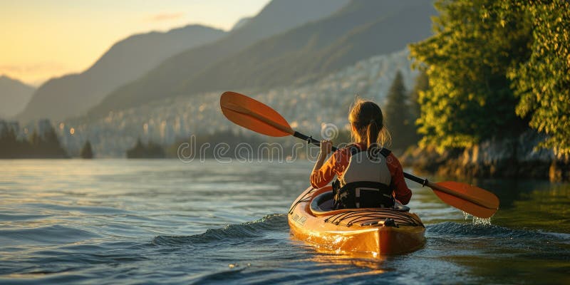 Kayaking at Sunset stock photo. Image of canoe, relaxation - 361976160