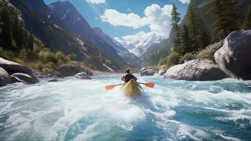 Kayaking in Whitewater Rapids of Mountains River Wide. Generative AI ...