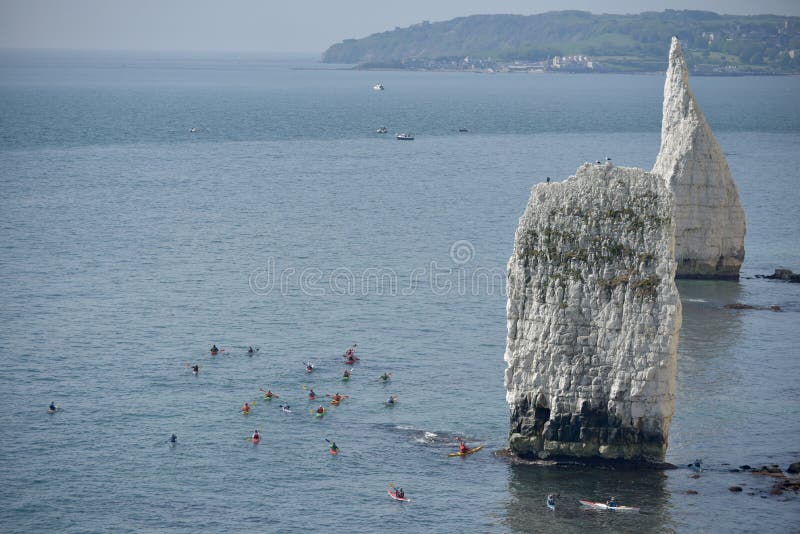 Old Harry Rocks and Stacks with Car Ferry on Sea. Swanage Dorset ...