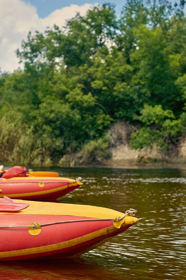 Kayaks on small river stock image. Image of nature, sand - 58595771