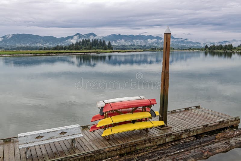 Kayaks Stacked on a Dock on the Bay at Wheeler, Oregon, USA Stock Image ...