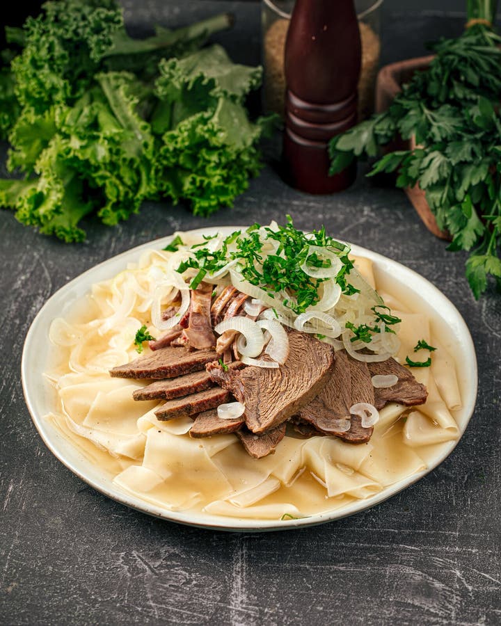 Kazakh National Dish Beshbarmak Stock Image - Image of boiled ...