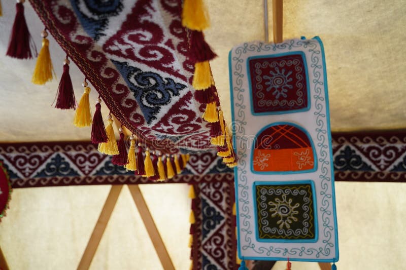 Kazakh Traditional Patterns in a Yurt Stock Photo - Image of dombra ...
