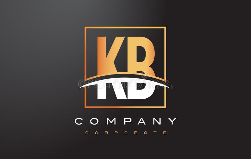 KB K B Golden Letter Logo Design with Gold Square and Swoosh. Stock ...