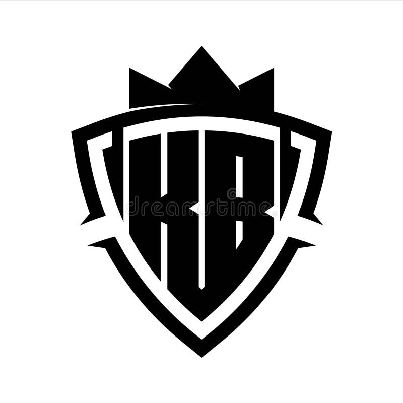 KB Letter Bold Monogram Triangle Curve Shield Shape with Crown Black ...