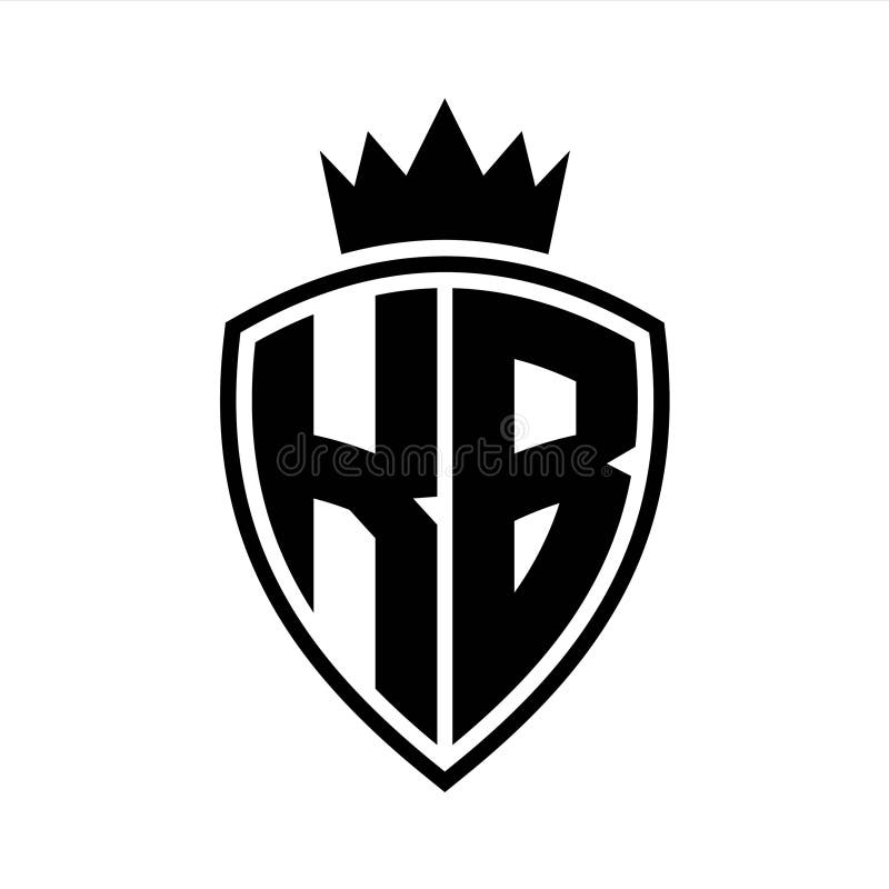 KB Letter Monogram Shield and Crown Outline Shape with Black and White ...