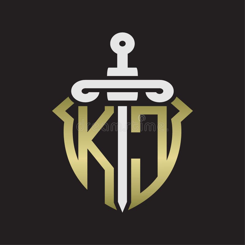 KC Logo Monogram with Sword and Shield Combination Isolated with Gold ...