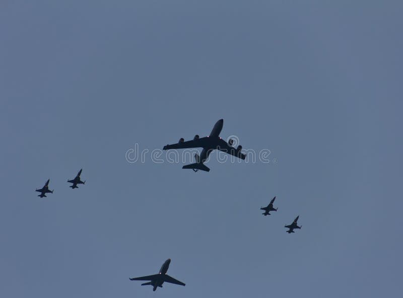 KC-135 Tanker in Formation with F16 Stock Photo - Image of military ...