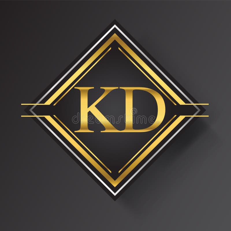 KD Letter Logo in a Square Shape Gold and Silver Colored Geometric ...