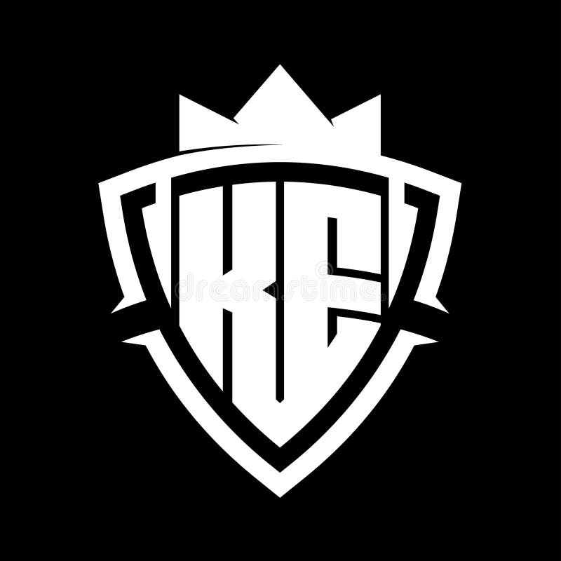 KE Letter Monogram with Triangle Curve Shield Shape with Crown White ...