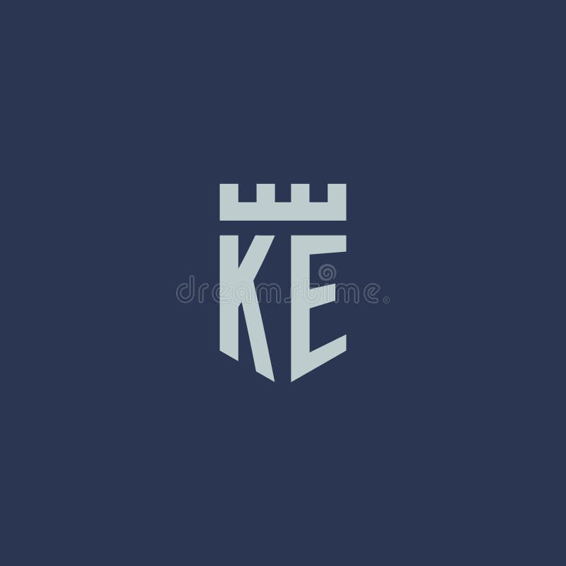 KE Logo Monogram with Fortress Castle and Shield Style Design Stock ...