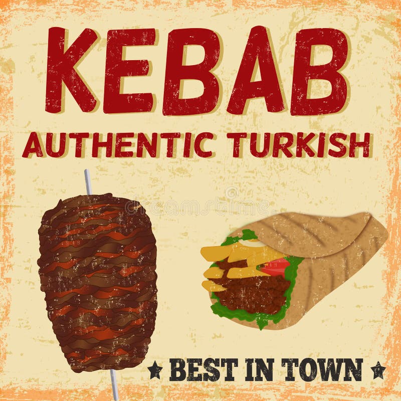 Kebab Advertising Poster in Vintage Style Stock Vector - Illustration ...