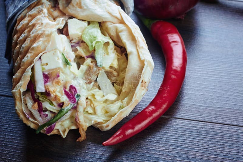 Kebab - Durum stock image. Image of appetizer, cooked - 63313009