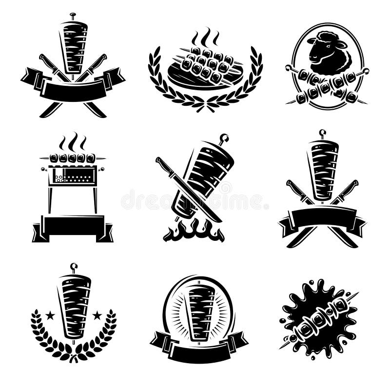 Kebab Labels and Elements Set. Collection Icon Kebabs Stock Vector ...